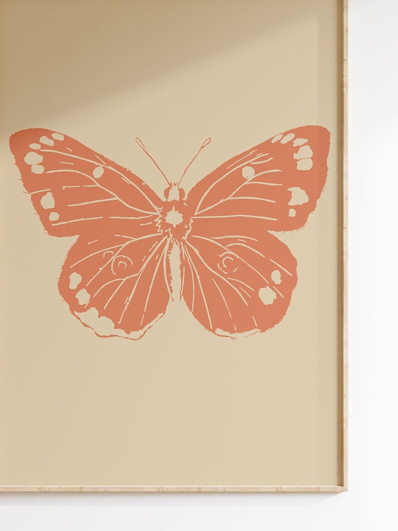 Pink Butterfly Printable, Colorblock Wall Art, Retro 70s Style Art ...