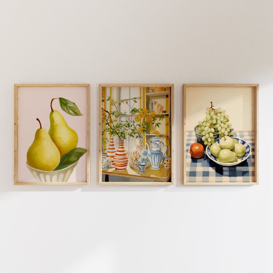 Italian Kitchen Print Set, Still Life Paintings, Fruit Bowl Wall Art ...