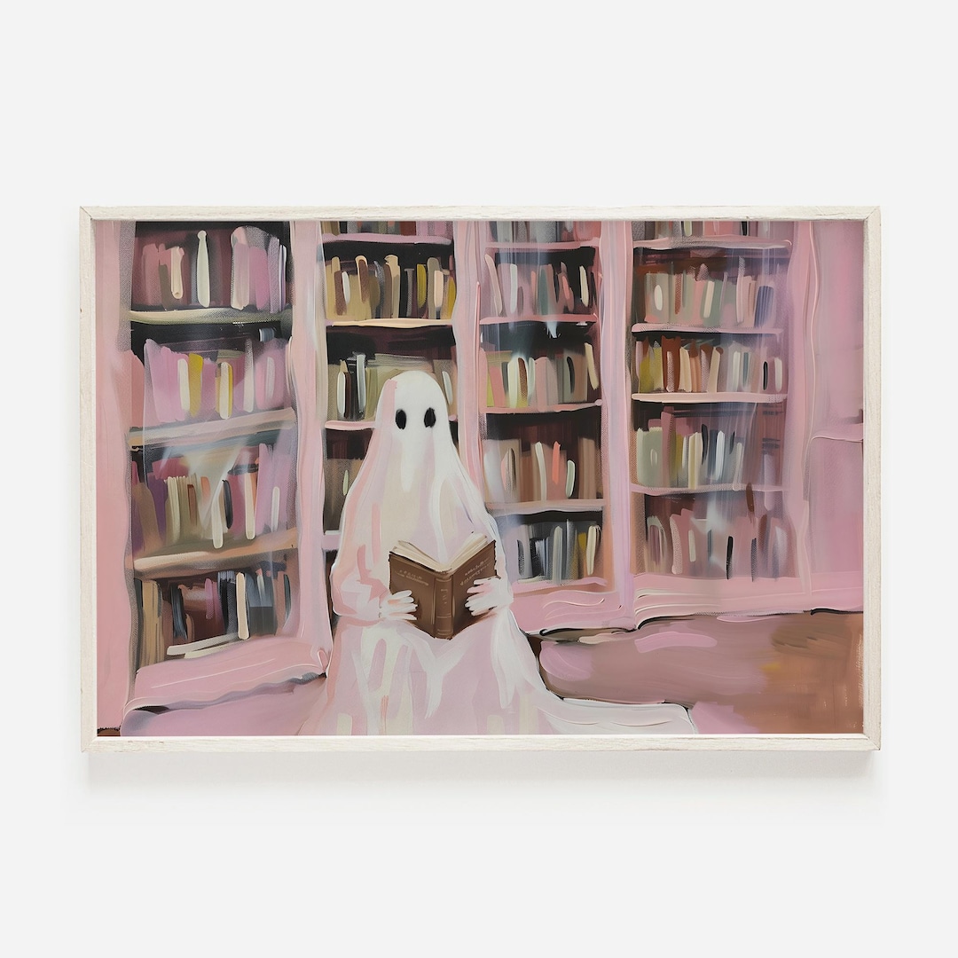 Ghost Reading Scary Story Print, Girly Ghost Poster, Library Ghost Wall ...