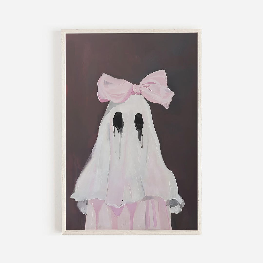 Emo Girly Ghost Wall Art, Sad Girl Halloween Decor, Pink Bow Ghost Art ...