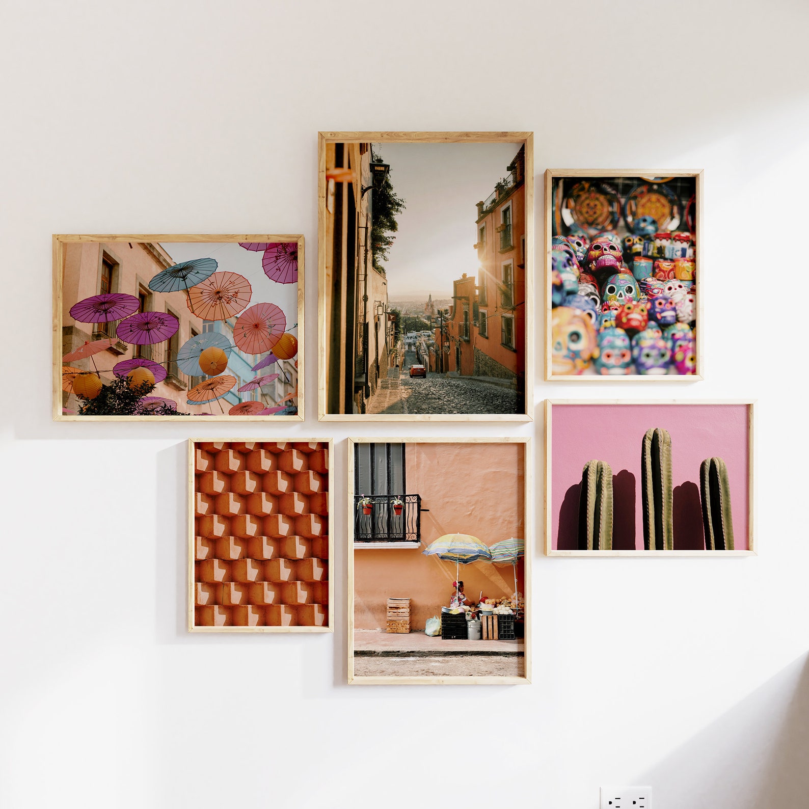 Boho Mexico Print Set, Architecture Poster, Sugar Skull Print, Pink and ...
