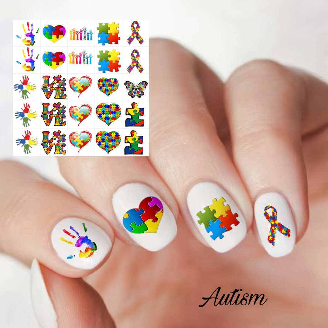 Autism Fingernail Nail Art Decal Sticker Water Transfers Waterslide Set ...