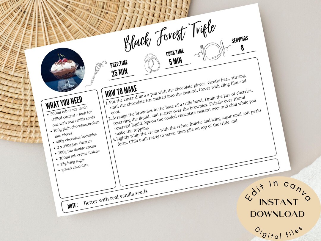 Editable Recipe Card Template. Digital Recipe Card Template Fully ...