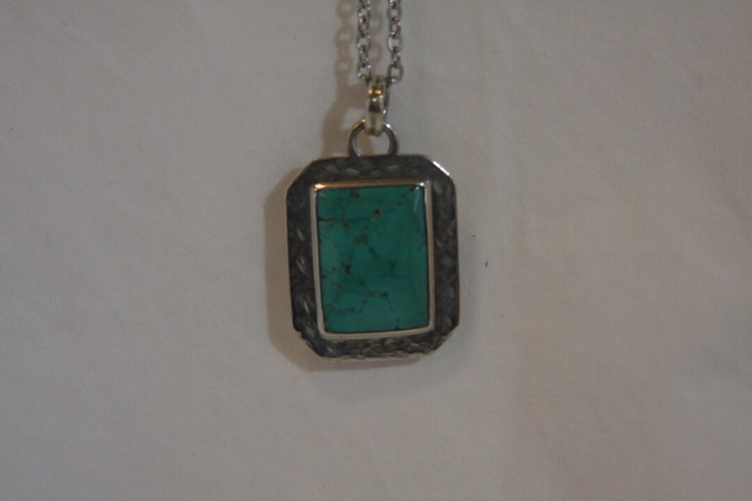 Green Turquoise Square Pendant - Etsy