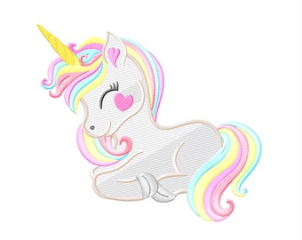 Cute Rainbow Unicorn on a Cloud Embroidery Design, Baby Girl Birthday ...