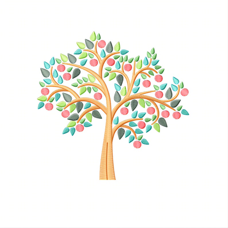 Colorful Spring Tree Machine Embroidery Design, Apple Tree Embroidery ...