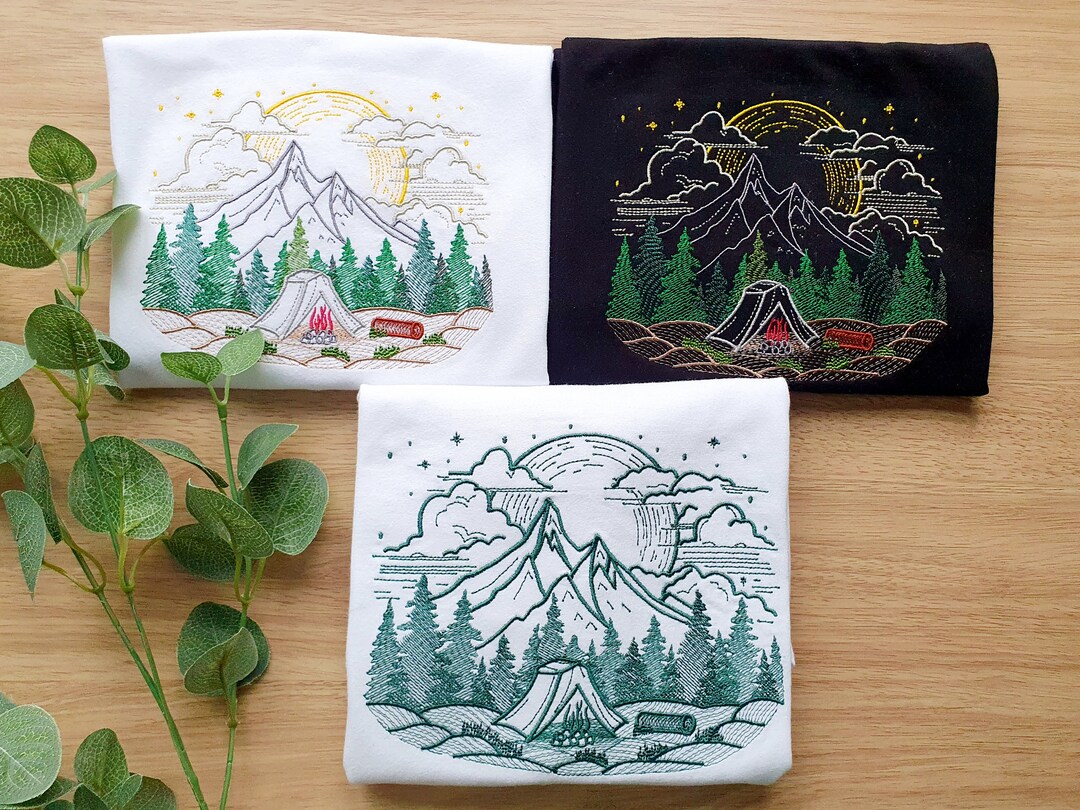 Outdoor Mountain and Forest Scene Machine Embroidery, Camping Adventure ...