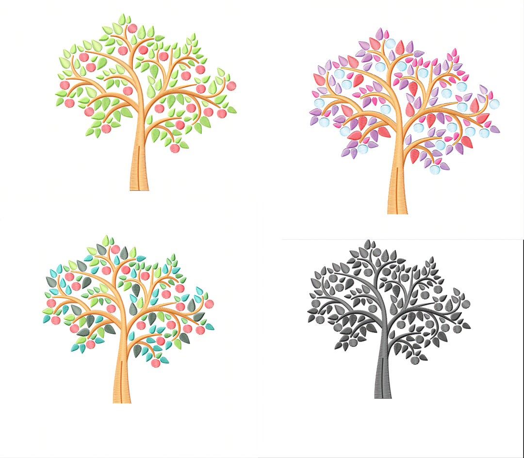 Colorful Spring Tree Machine Embroidery Design, Apple Tree Embroidery ...
