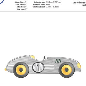 Vintage Race Car Embroidery Pattern, Classic Sport Car Machine ...