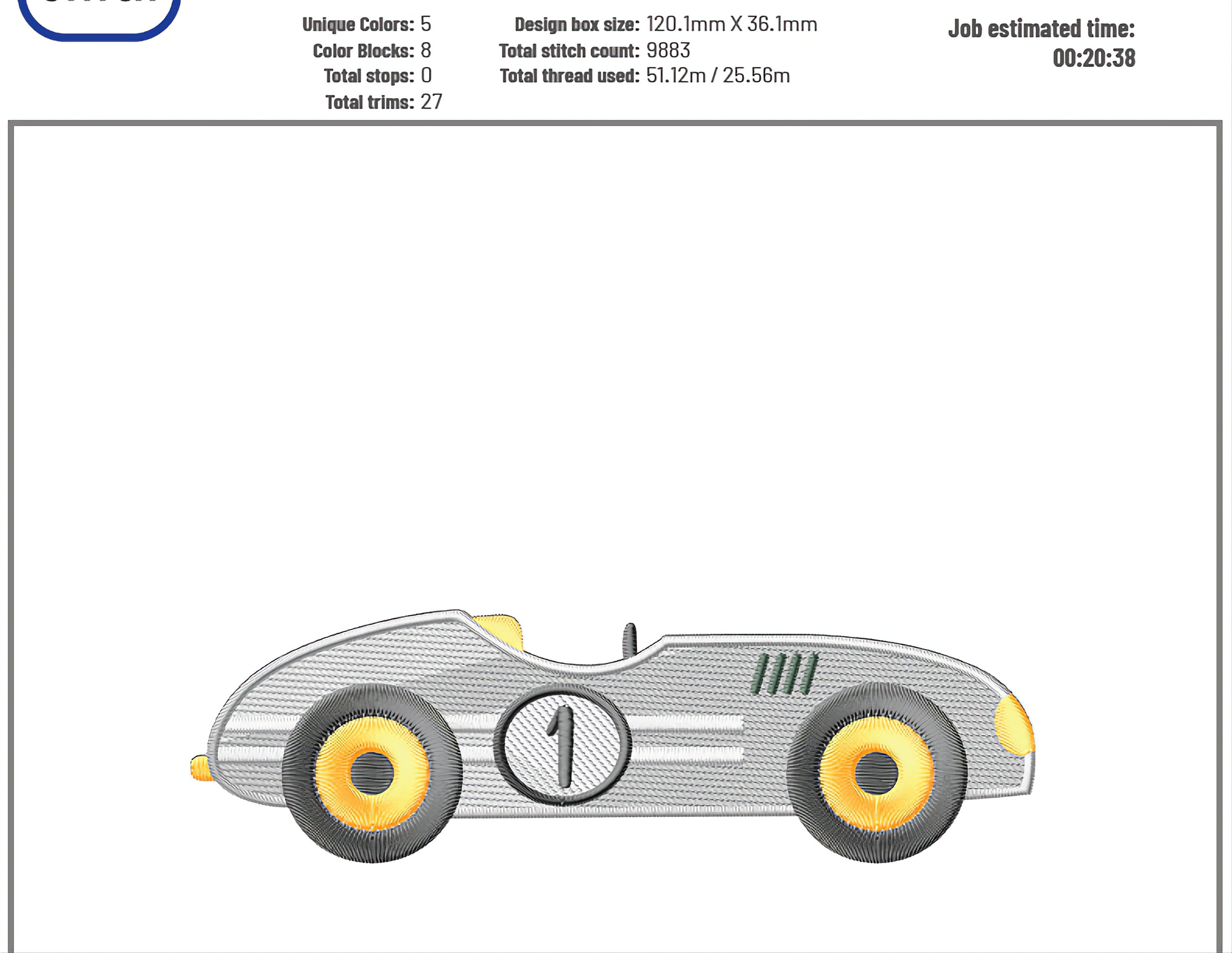 Vintage Race Car Embroidery Pattern, Classic Sport Car Machine ...