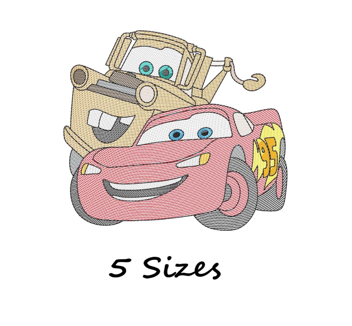 Cartoon Inspired Race Car & Tow Truck Embroidery Design, Cute Sketch ...
