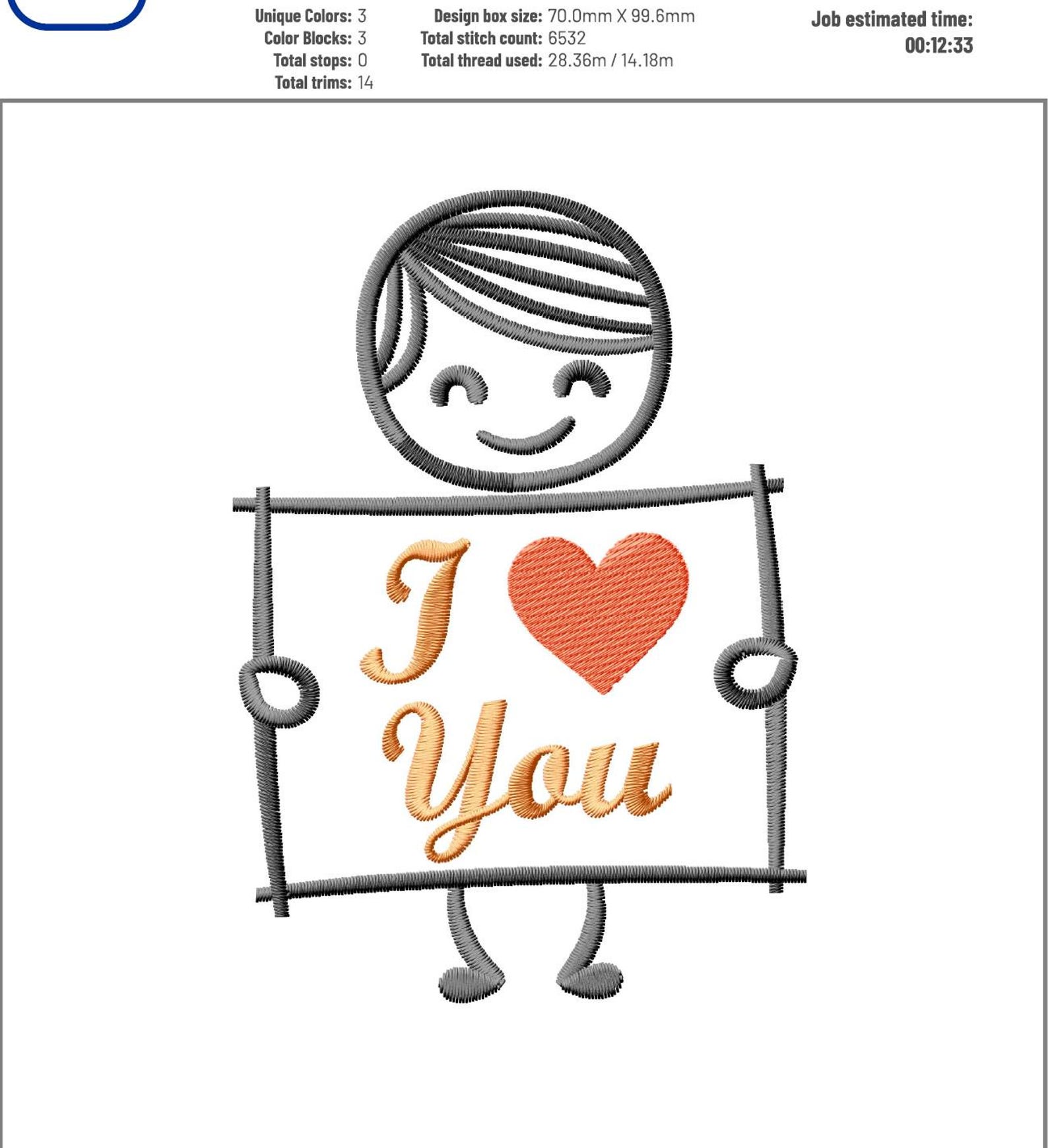 I Love You Machine Embroidery Design, Cute Boy With Sign, Valentine ...