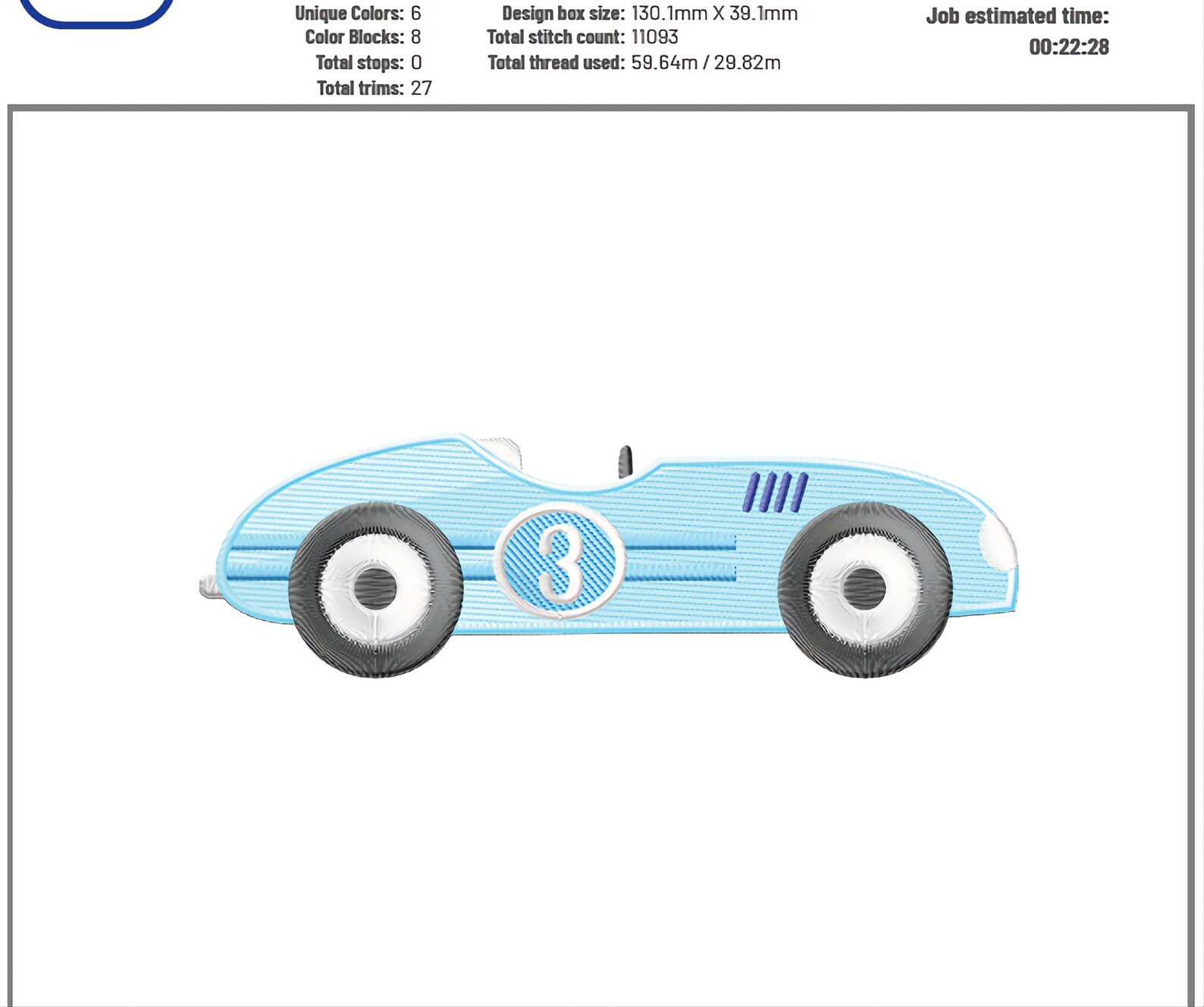 Vintage Race Car Embroidery Pattern, Classic Sport Car Machine ...