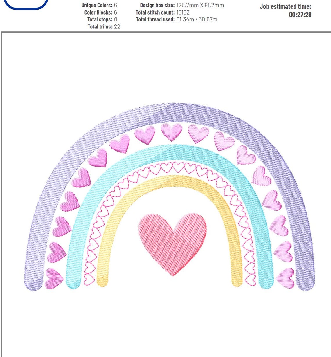 Boho Rainbow Machine Embroidery Design, Rainbow and Heart Embroidery ...