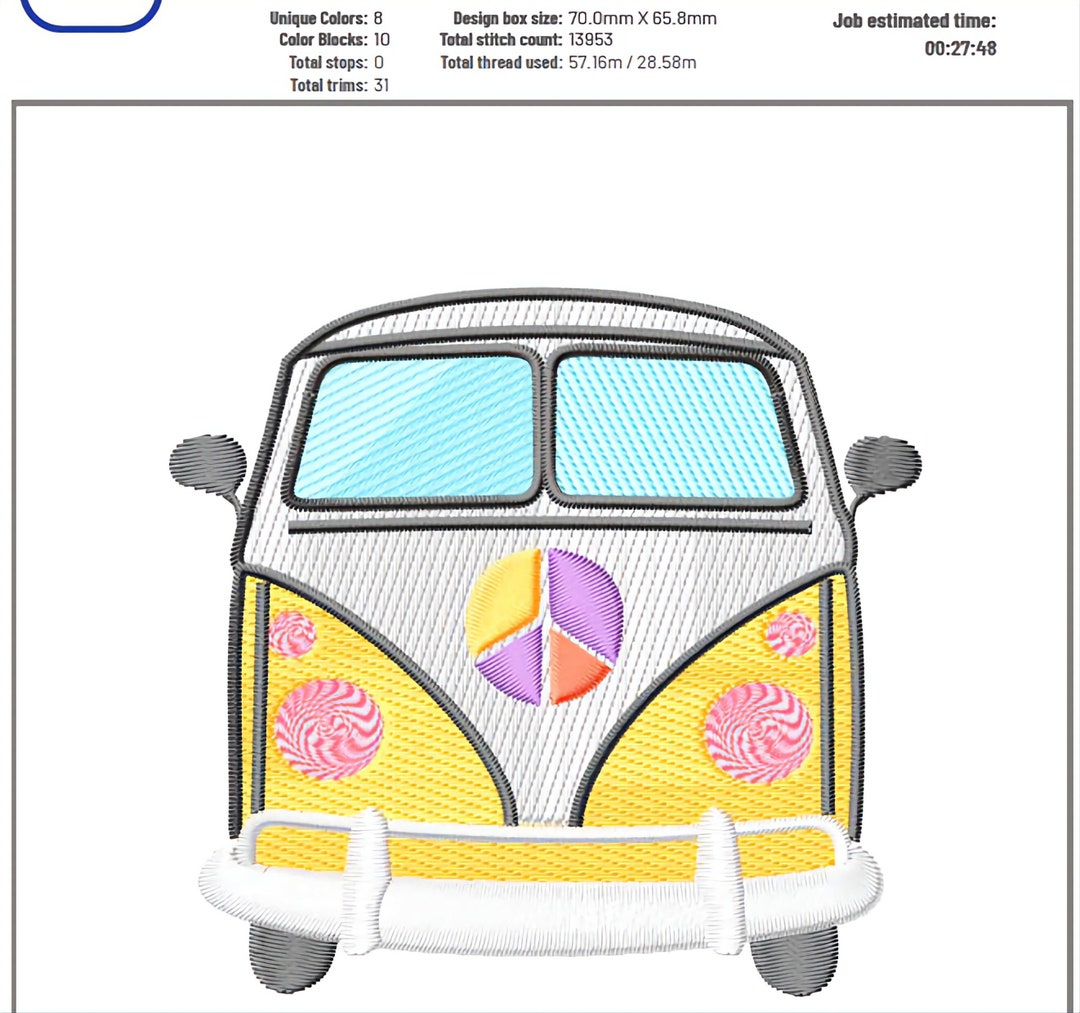 Camper Van Machine Embroidery Design, Classic Bus Embroidery File ...