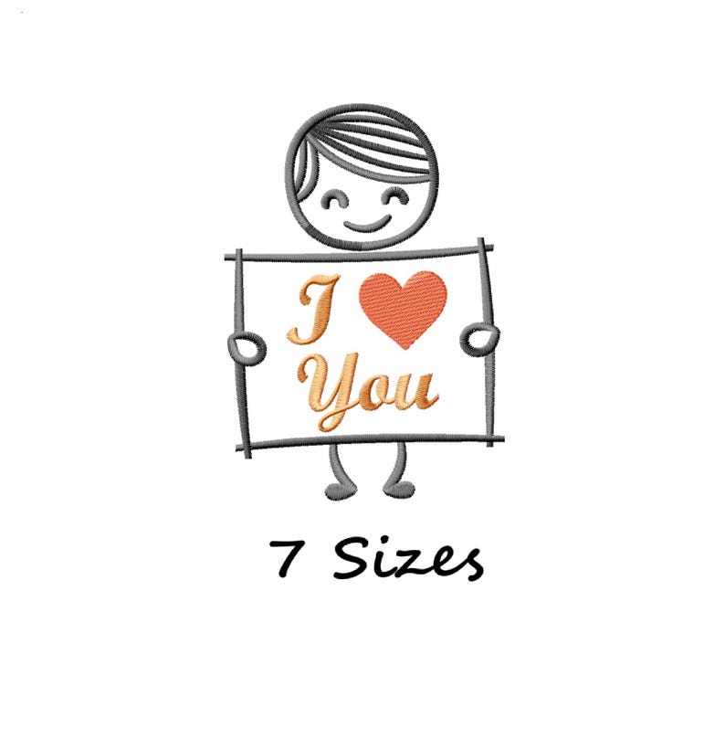 I Love You Machine Embroidery Design, Cute Boy With Sign, Valentine ...