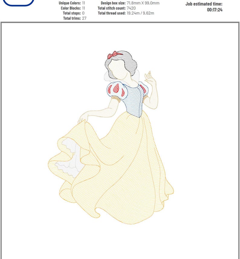 Cartoon Inspired Snow White Machine Embroidery Design, Princess Sketch ...
