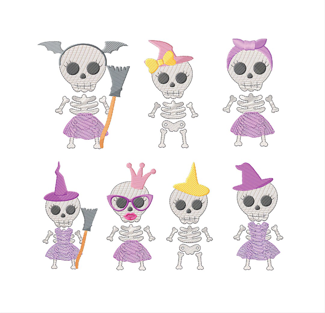 Sketch Skeleton Machine Embroidery Design, Girl Skeleton With Funny ...