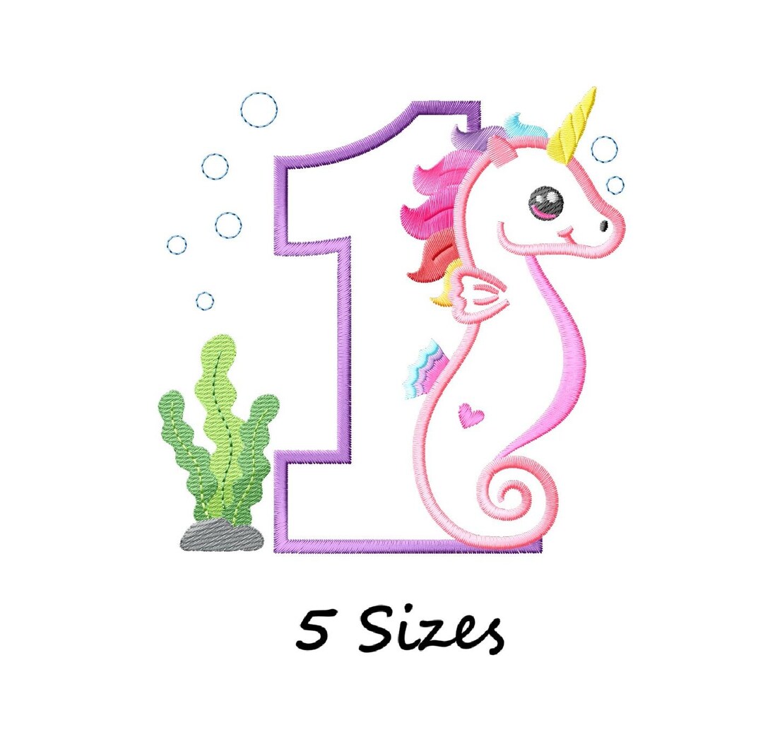 Seahorse Number 1 Applique Embroidery Design, Cute Unicorn Seahorse ...
