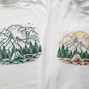 Outdoor Mountain and Forest Scene Machine Embroidery, Camping Adventure ...