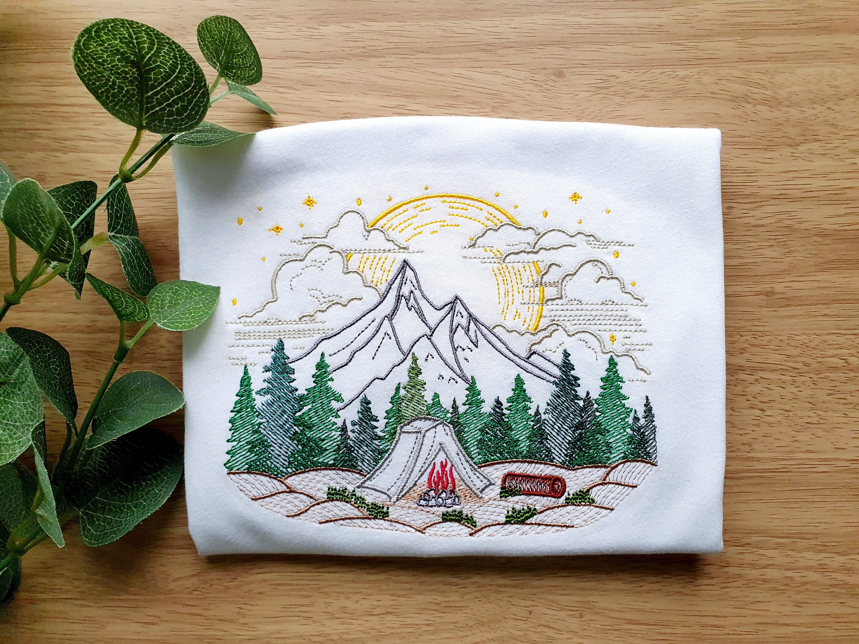 Outdoor Mountain and Forest Scene Machine Embroidery, Camping Adventure ...