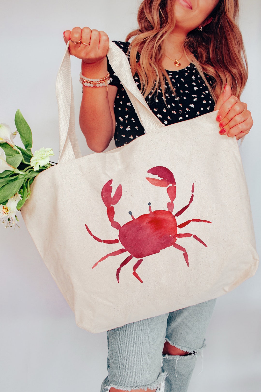 Red Crab Tote Bag With 2 Sizes - Etsy