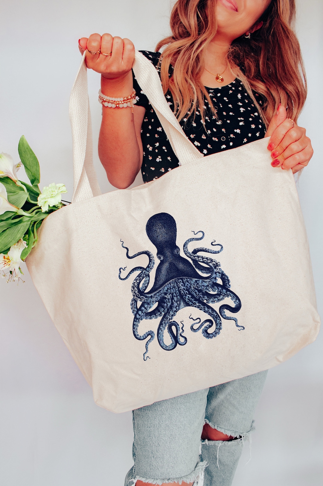 Blue Octopus Tote Bag With 2 Sizes - Etsy