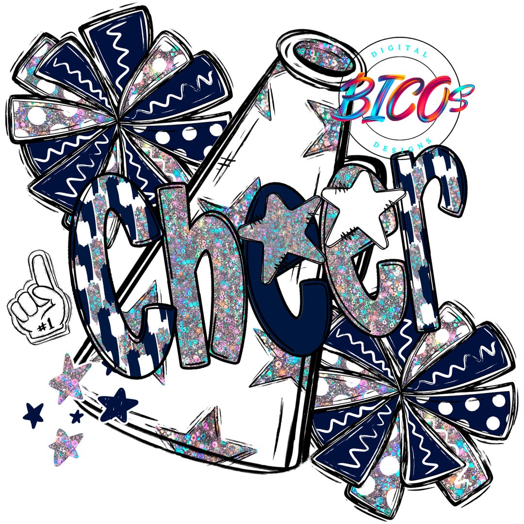 Holographic-white-navy, Cheer Megaphone Design, Brushstroke Alpha, PNG ...