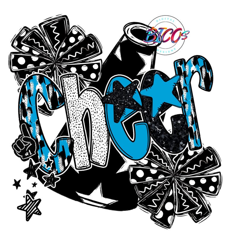 Cheer Megaphone Design, Scrape Letters PNG, Carolina Blue, High ...