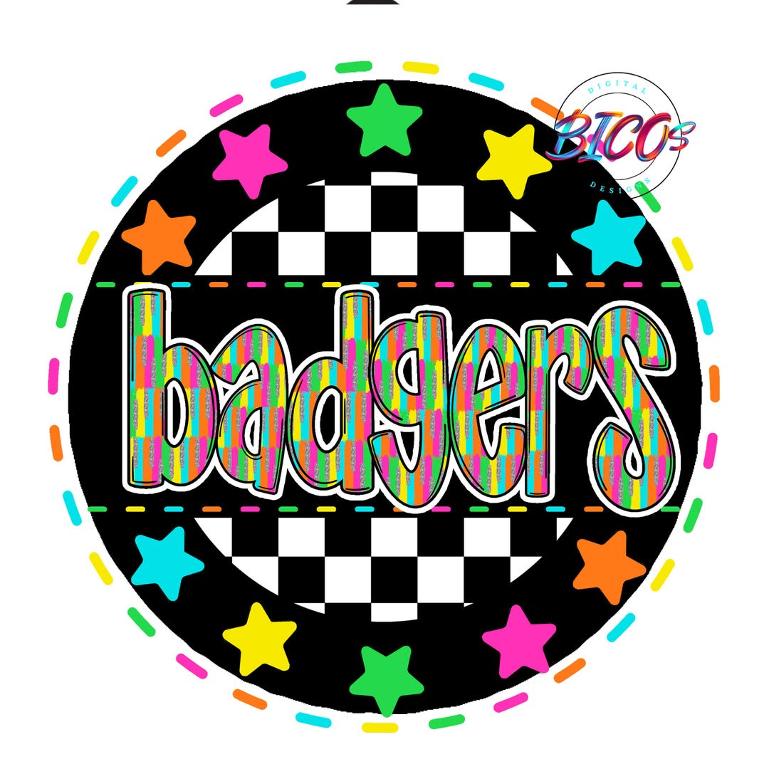 Badgers Stars Circle, Neon Colors, School Spirit, High Res PNG, Design ...