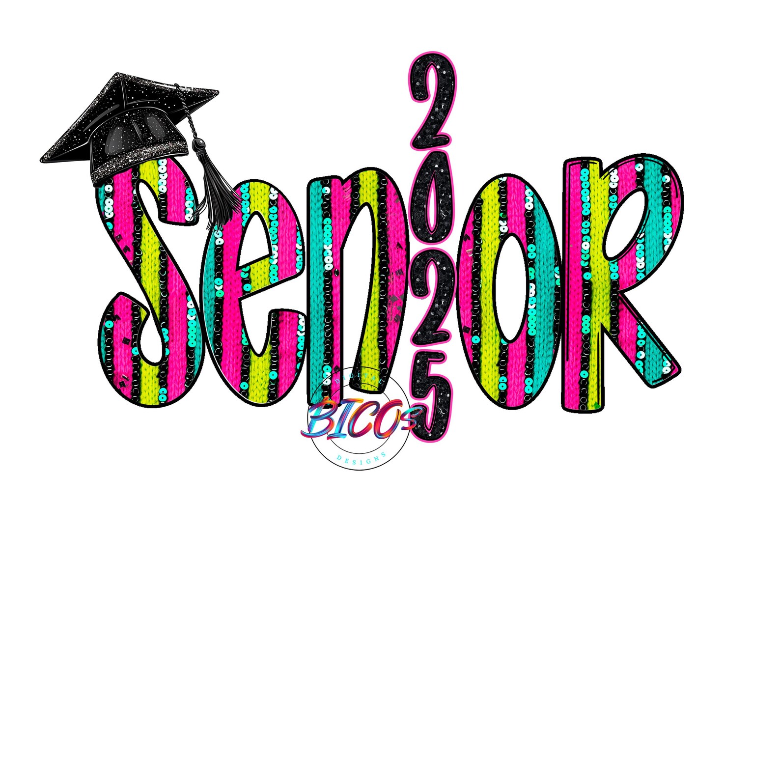 Senior 2025 PNG, Fabric Sequins, With Graduation Cap-png Only Shirt for ...