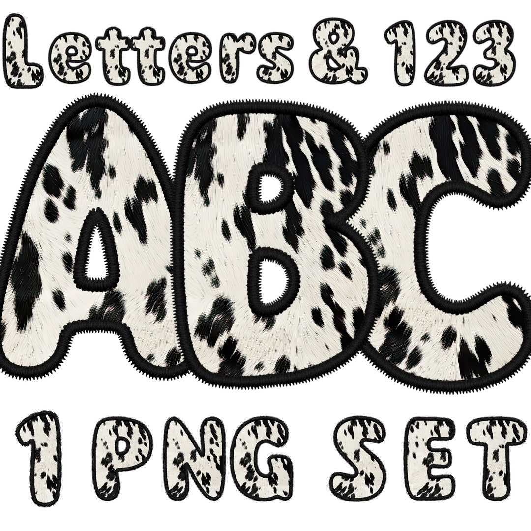 Cow Print, Faux Embroidery PNG Alphabet Set, Stitch, Black - Etsy