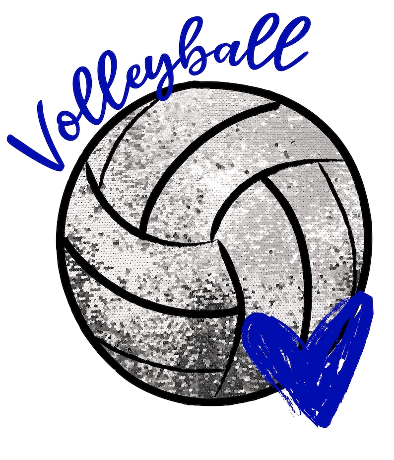 Volleyball Sequins W Heart, Blue, High Res Png,12x12,300dpi Design Only ...