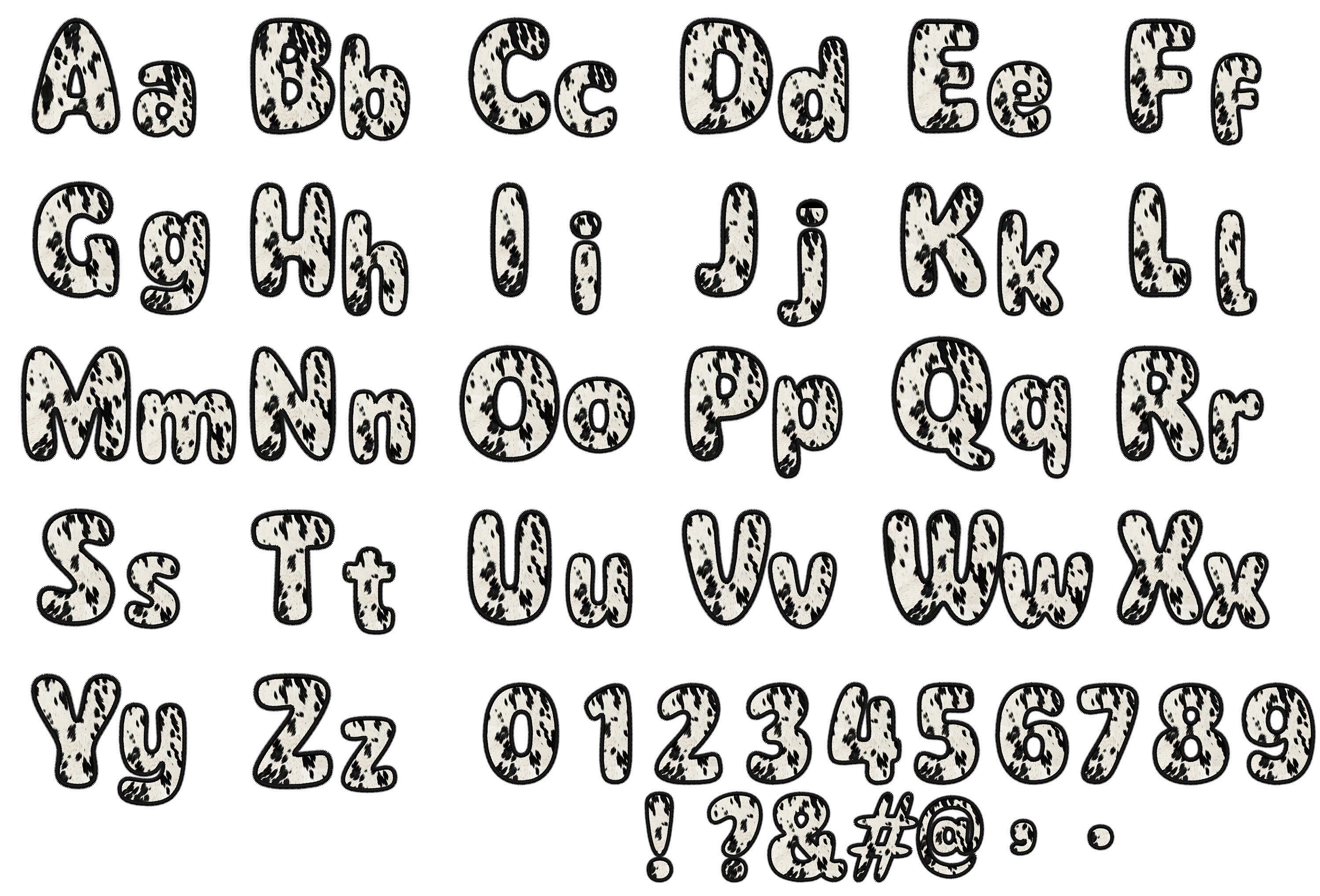 Cow Print, Faux Embroidery PNG Alphabet Set, Stitch, Black - Etsy