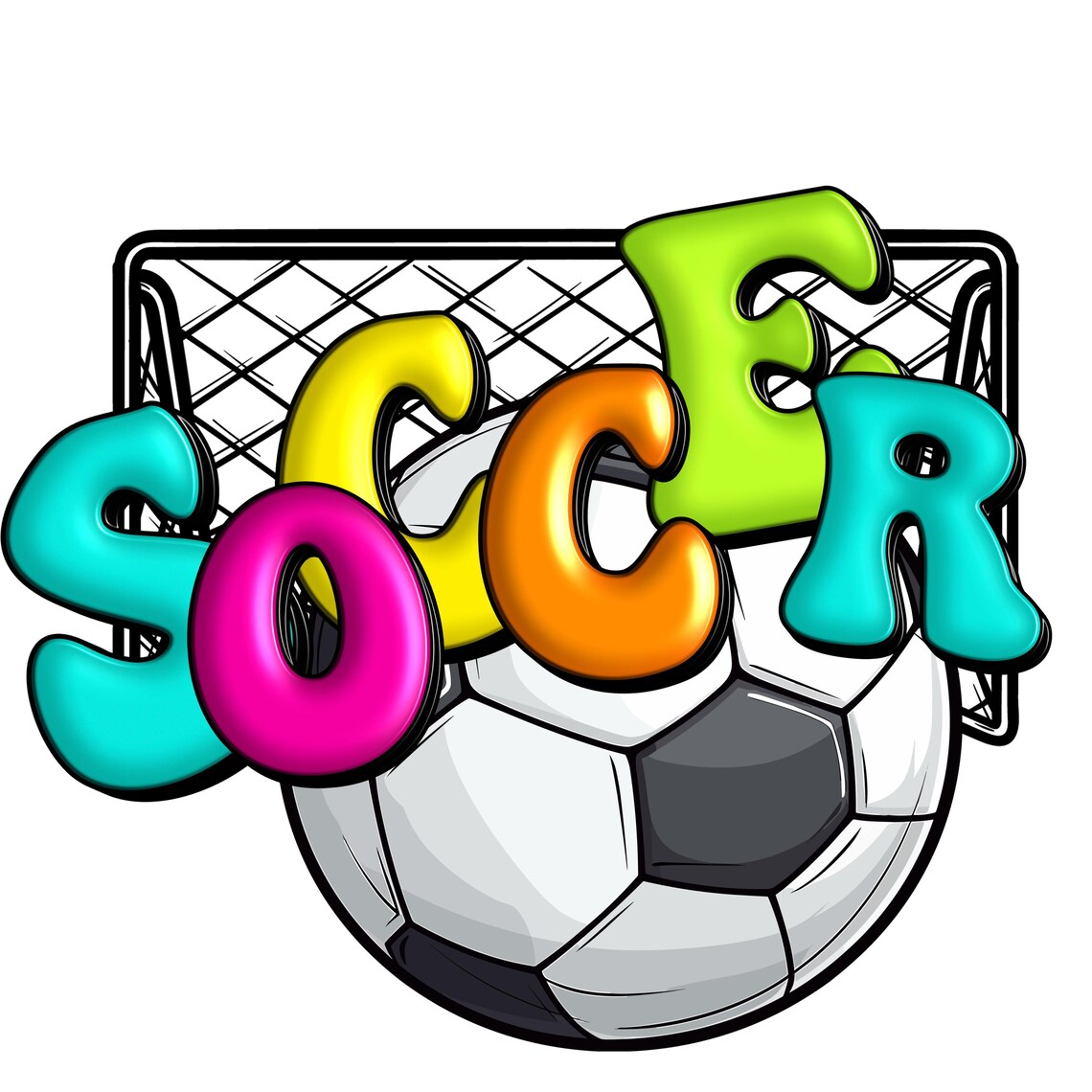 Soccer Retro With Net, Bright, High Resolution PNG,300DPI Design Only ...