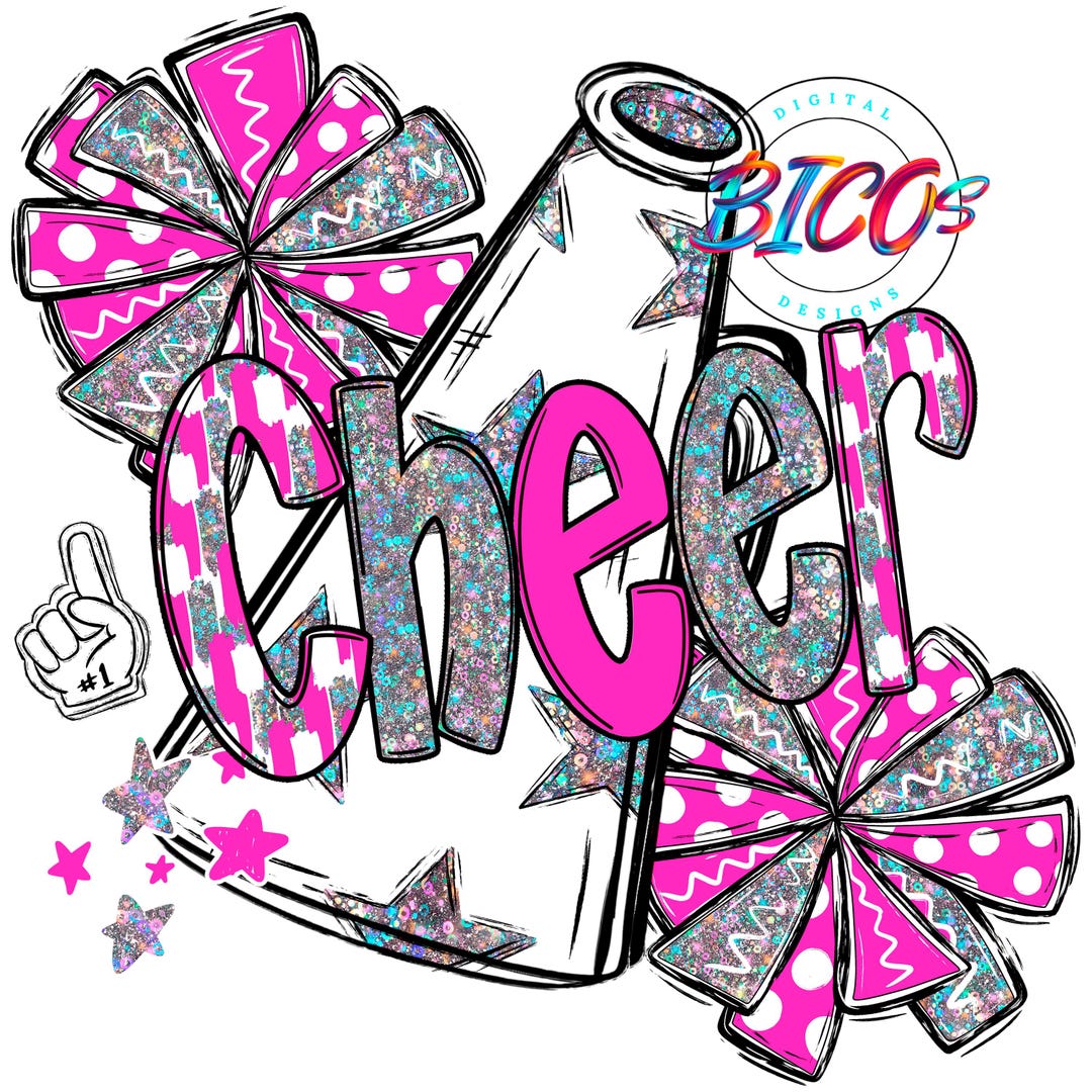 Holographic-white-pink, Cheer Megaphone Design, Brushstroke Alpha, PNG ...