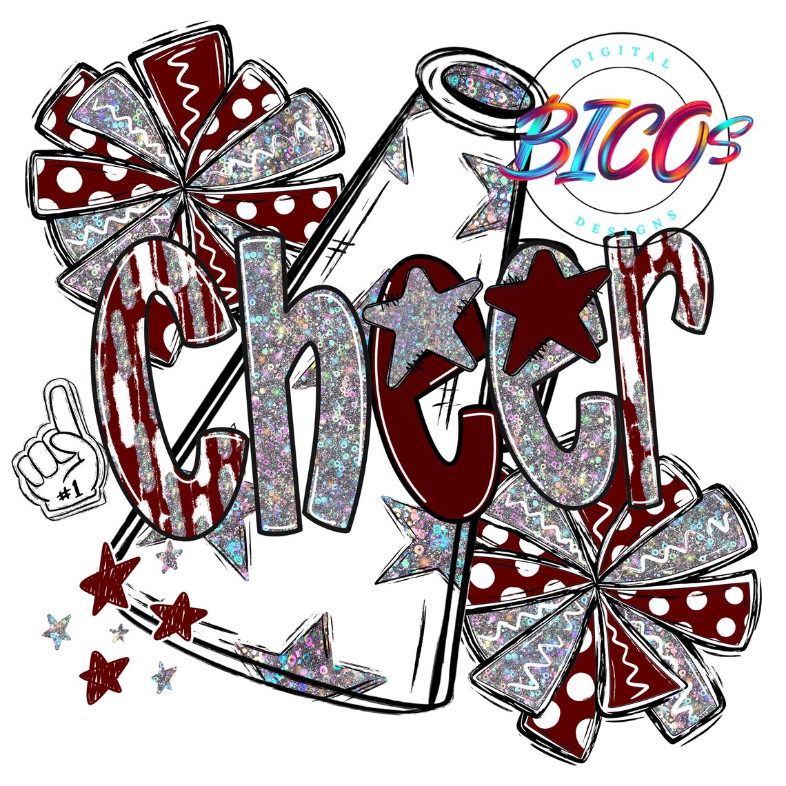 Holographic-white-maroon, Cheer Megaphone Design, Brushstroke Alpha ...