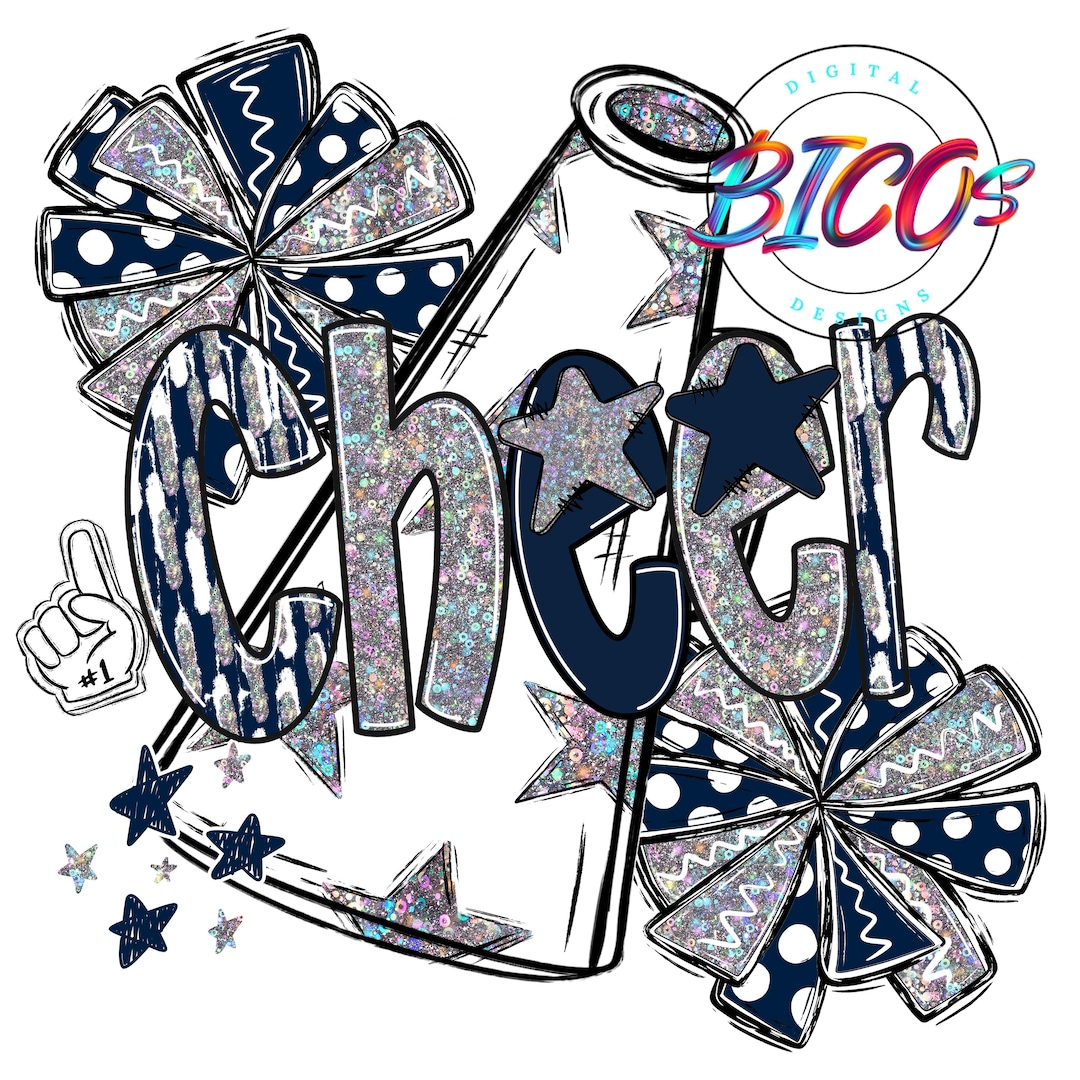 Holographic-white-navy, Cheer Megaphone Design, Brushstroke Alpha, PNG ...