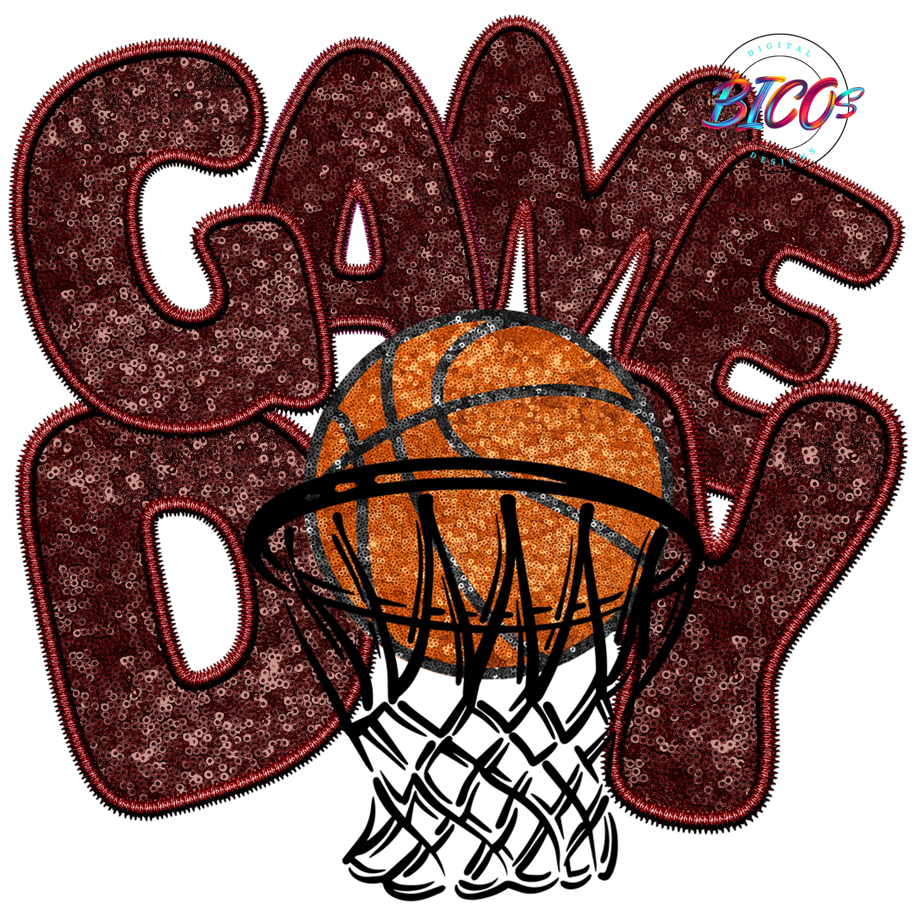 Game Day Basketball Maroon Letters With Sequins BB, High Resolution Png ...