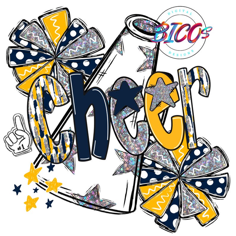 Holographic-navy-yellow, Cheer Megaphone Design, Brushstroke Alpha, PNG ...