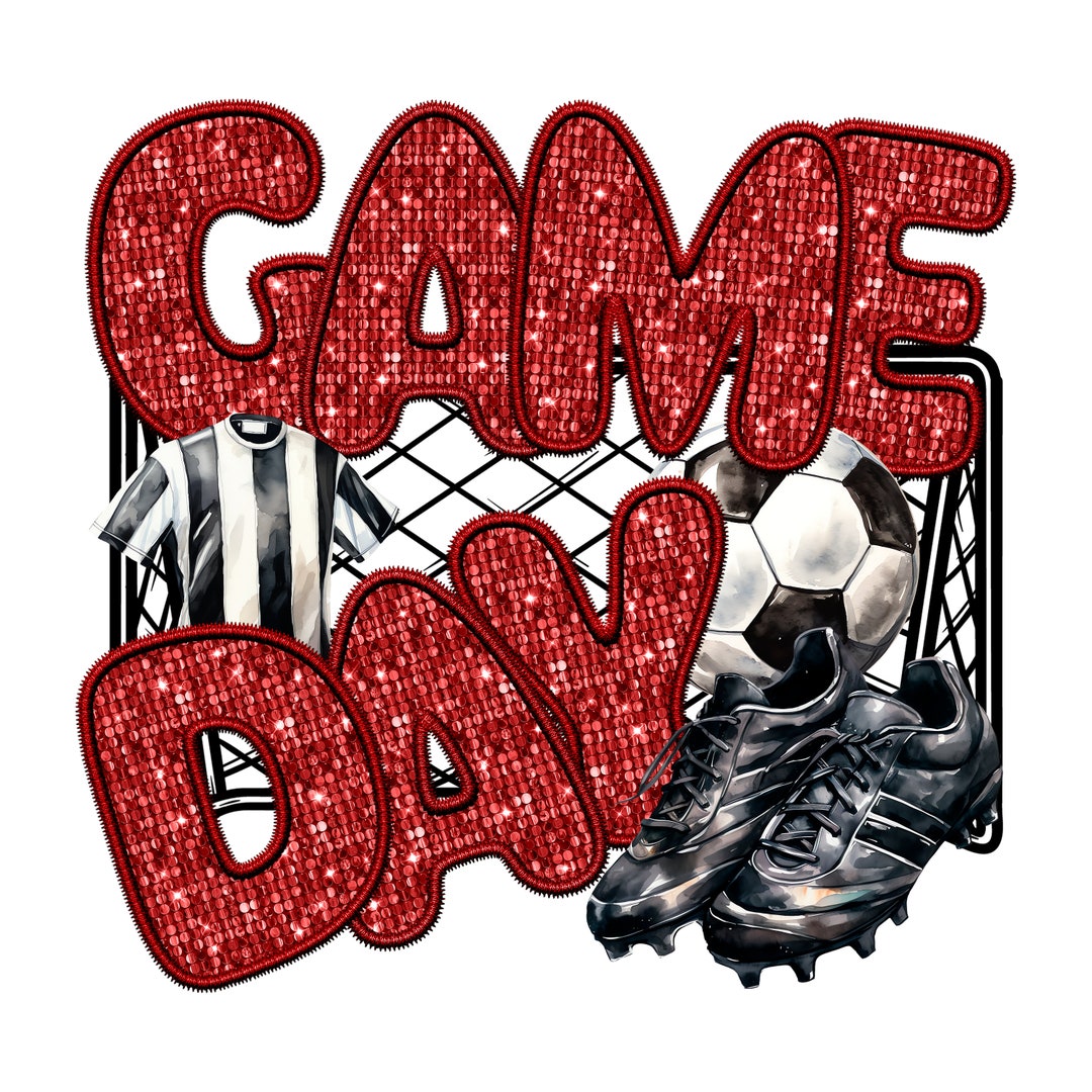 Game Day Soccer Red, Faux Embroidery, Sequins, High Resolution PNG ...