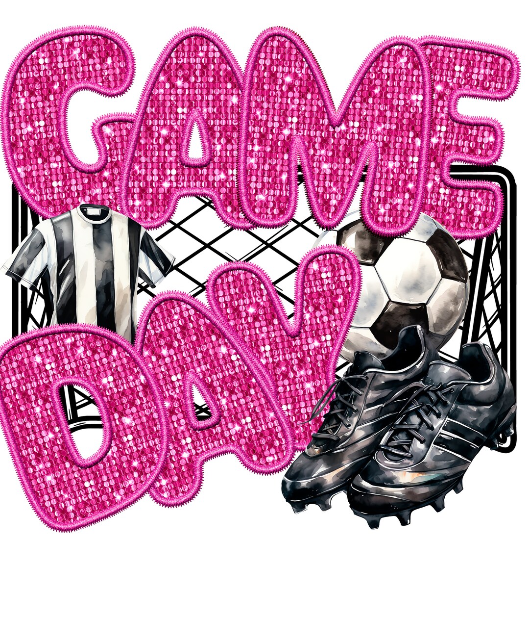 Game Day Soccer Pink, Faux Embroidery, Sequins, High Resolution PNG ...