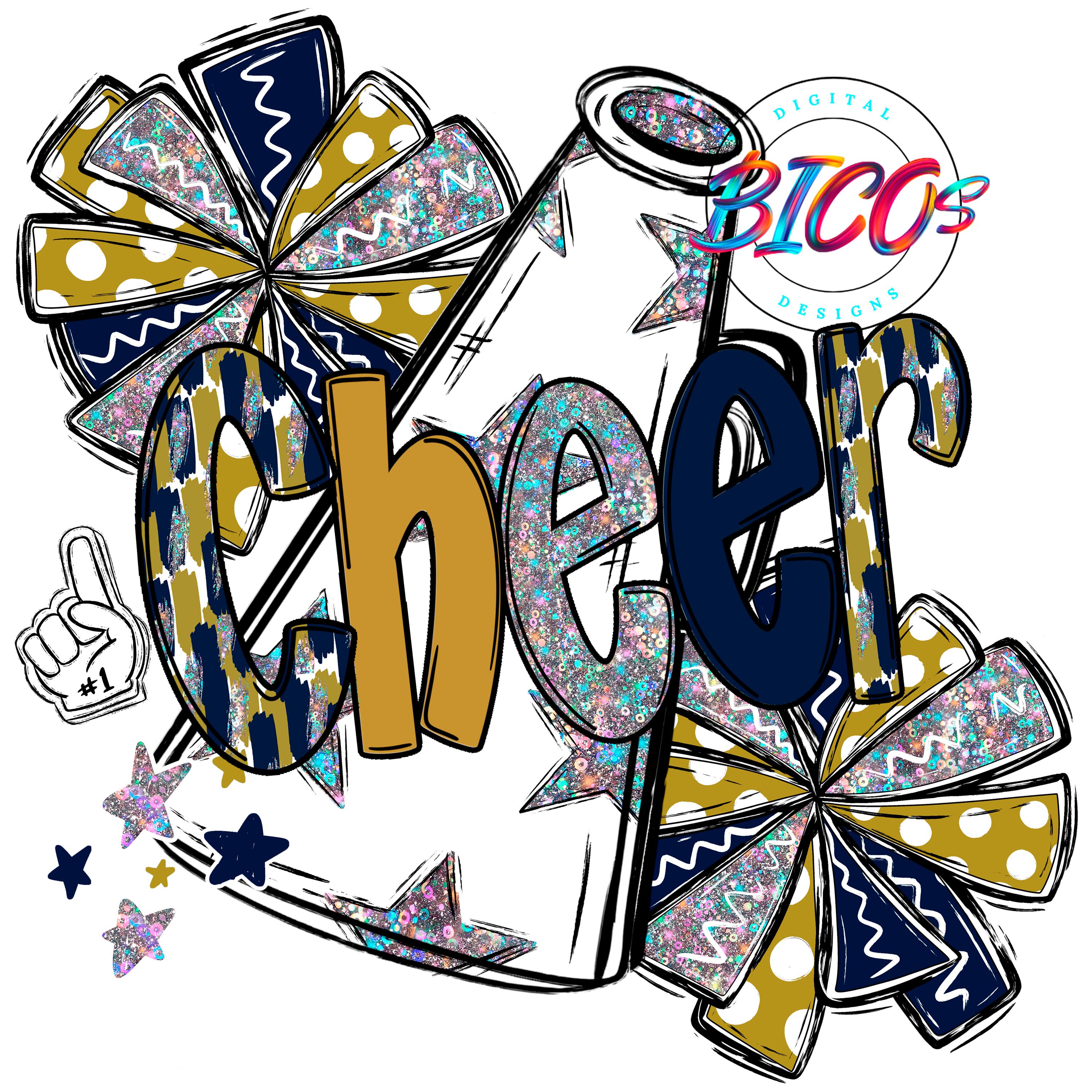 Holographic-navy-gold, Cheer Megaphone Design, Brushstroke Alpha, PNG ...