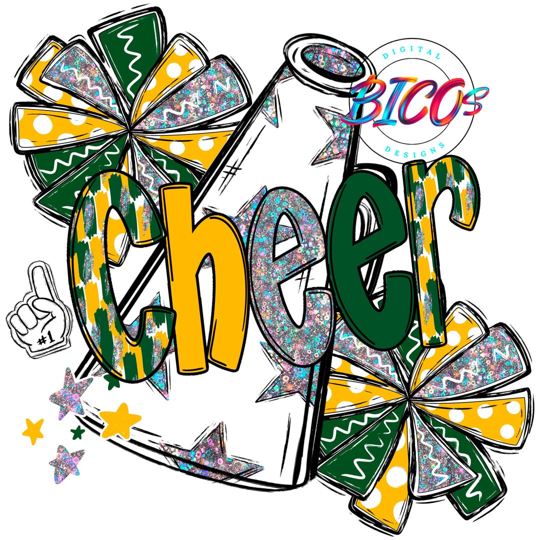 Holographic-green-yellow, Cheer Megaphone Design, Brushstroke Alpha ...