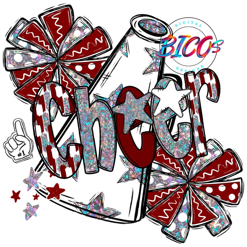 Holographic-white-maroon, Cheer Megaphone Design, Brushstroke Alpha ...