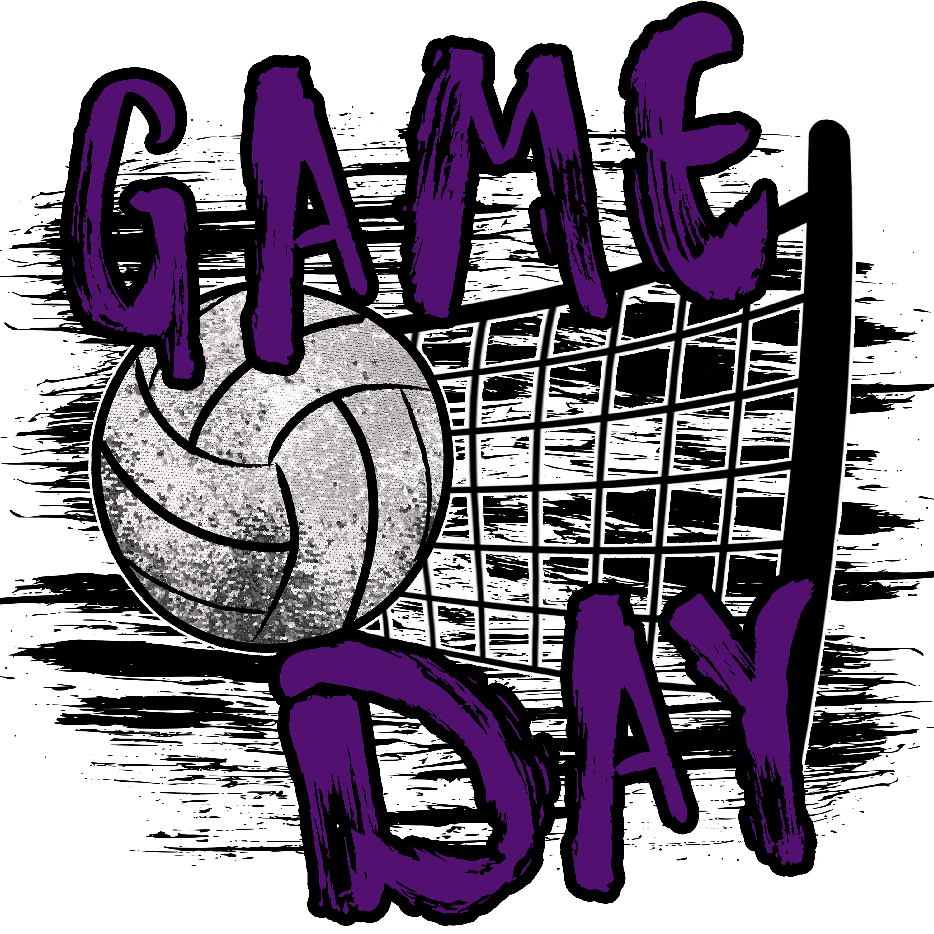 Game Day Volleyball Purple Letters Sequins VB, High Resolution Png ...