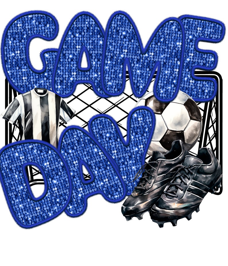Game Day Soccer Blue, Faux Embroidery, Sequins, High Resolution PNG ...
