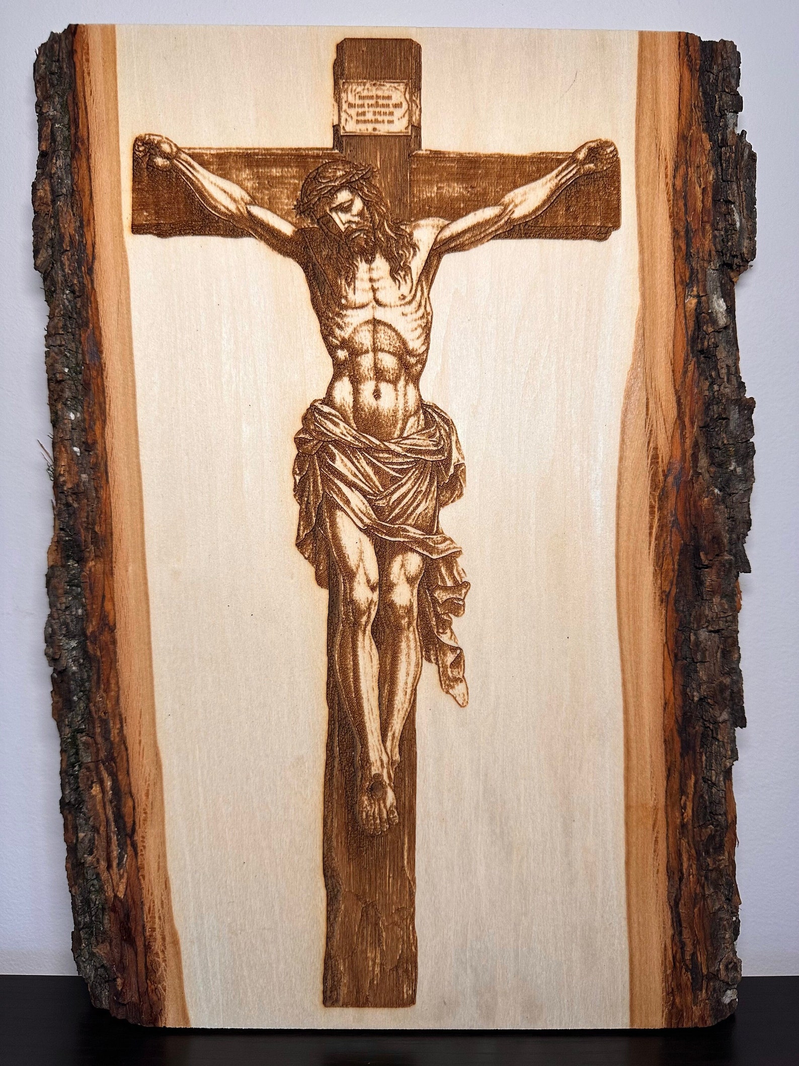 Laser Engraved Jesus on Cross on Live Edge Basswood - Etsy