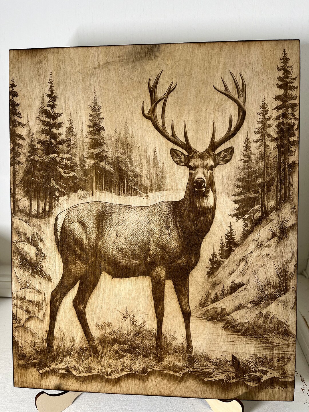 Buck Deer in Woods Laser Engraved Birch Plywood Wall Plaque - Etsy