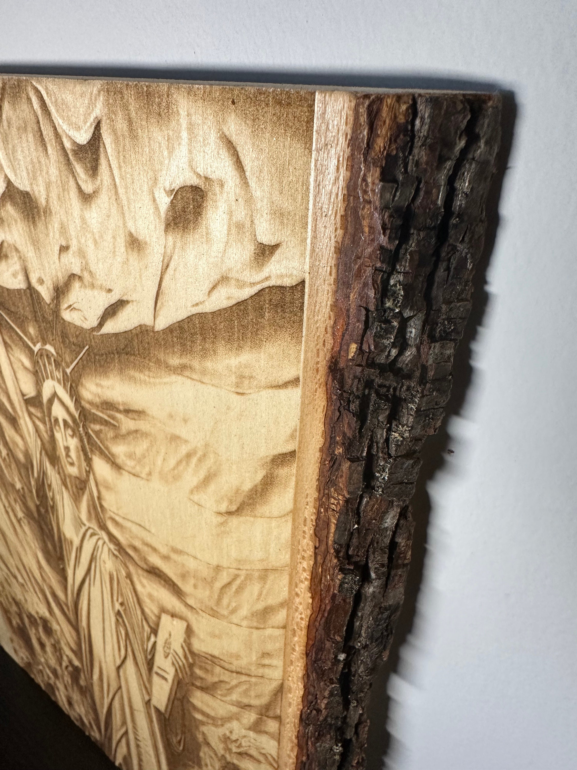 Laser Engraved Statue of Liberty With American Flag on Live Edge ...